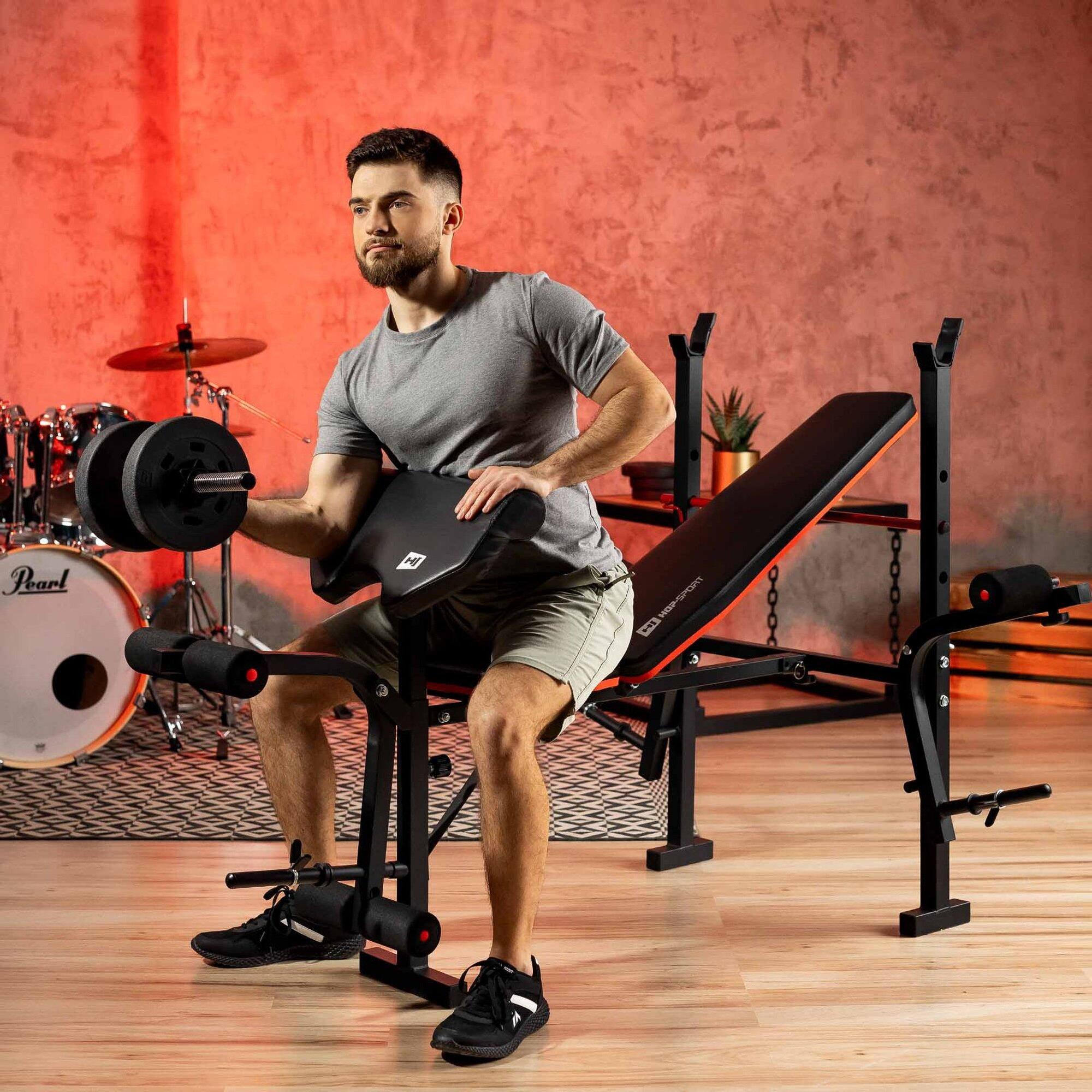 Hop-Sport Premium Bodybuilding Set 59kg met bank HS-1055 | Decathlon