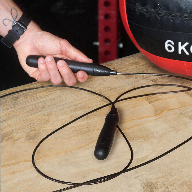 Corde à sauter GladiatorFit lestée 60 g noire, réglable 2,8 m ...