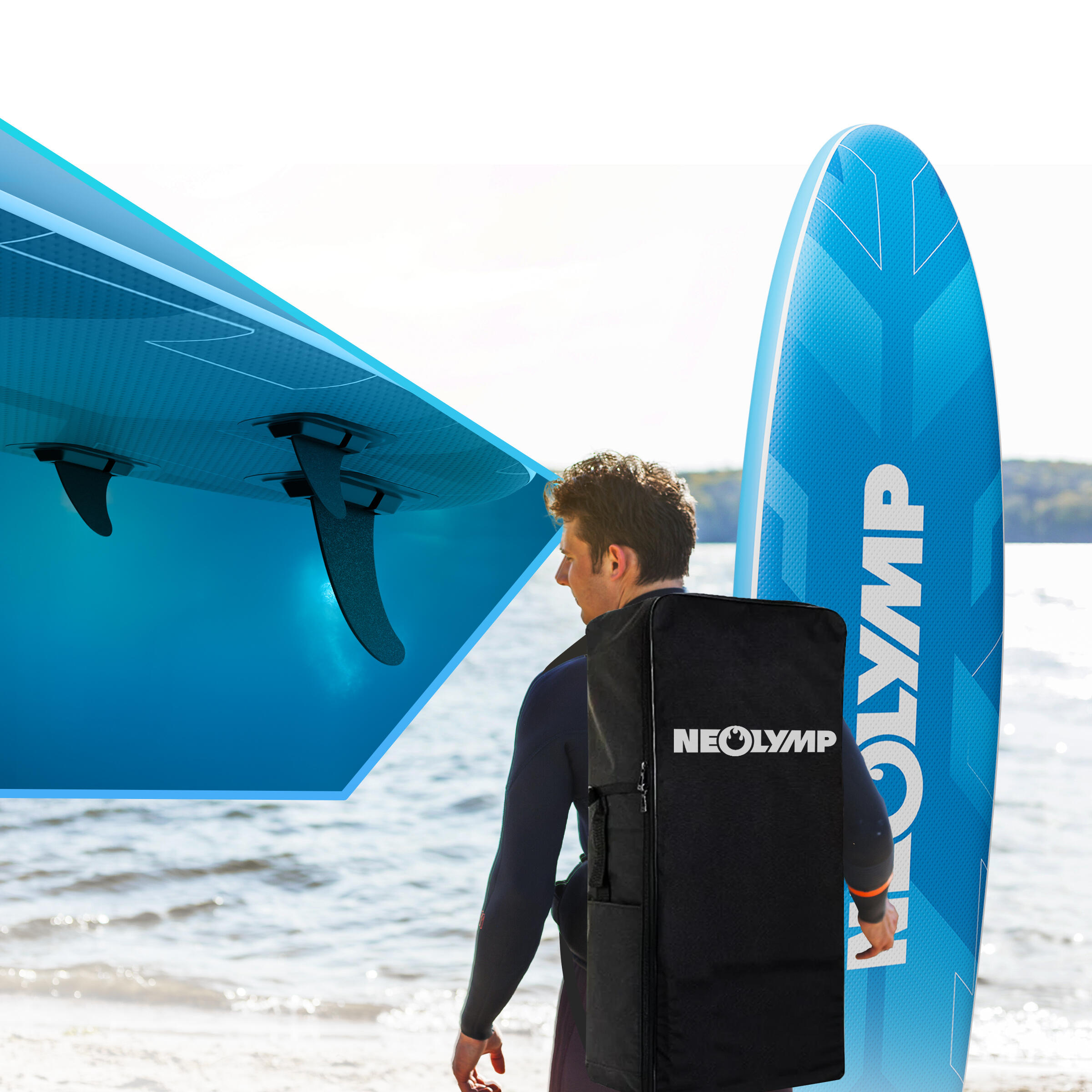 NEOLYMP SUP Board 315 cm Compleet Set: Kajakzitje, Pomp, Rugzak – 150 ...