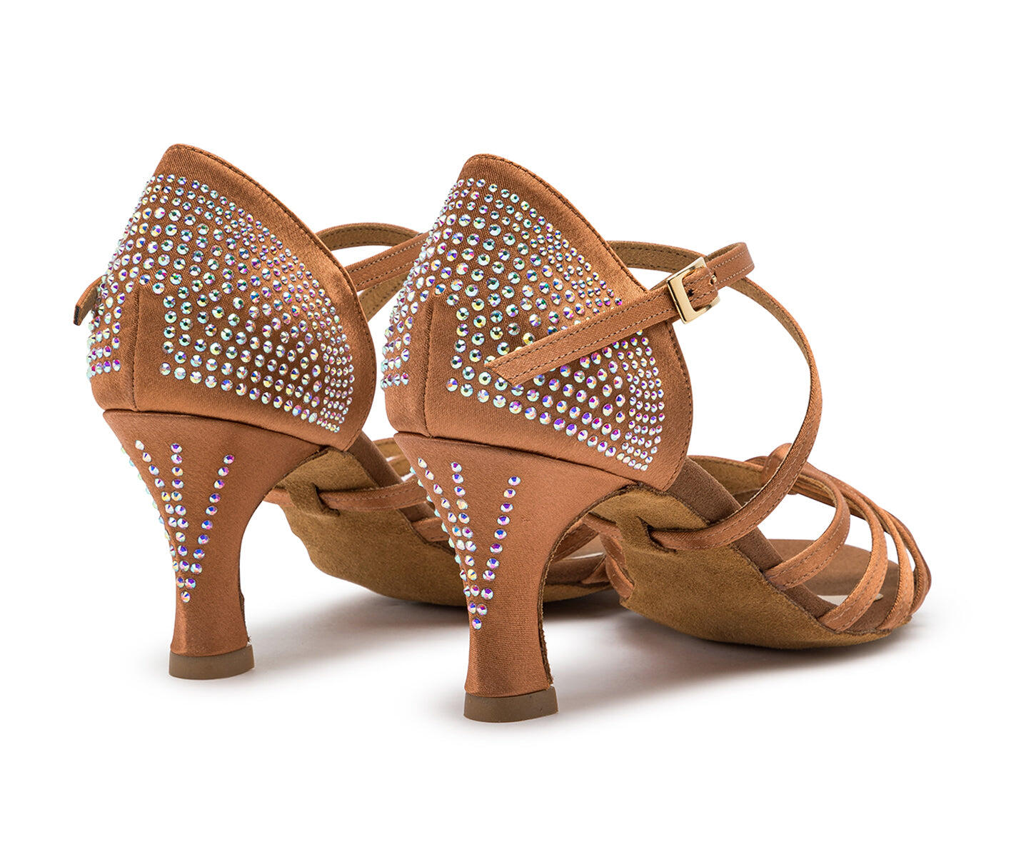 Dance Shoes 205 Satin Bronze, Flare Heel with Rhinestones DANCING ...