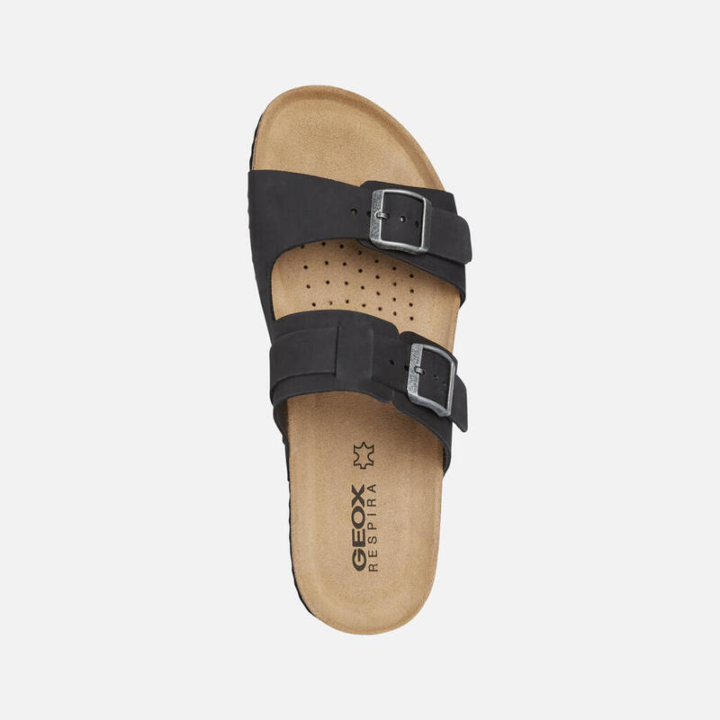 GEOX - Sandale Geox Bărbați Piele Talpă de Plută Negru | Decathlon