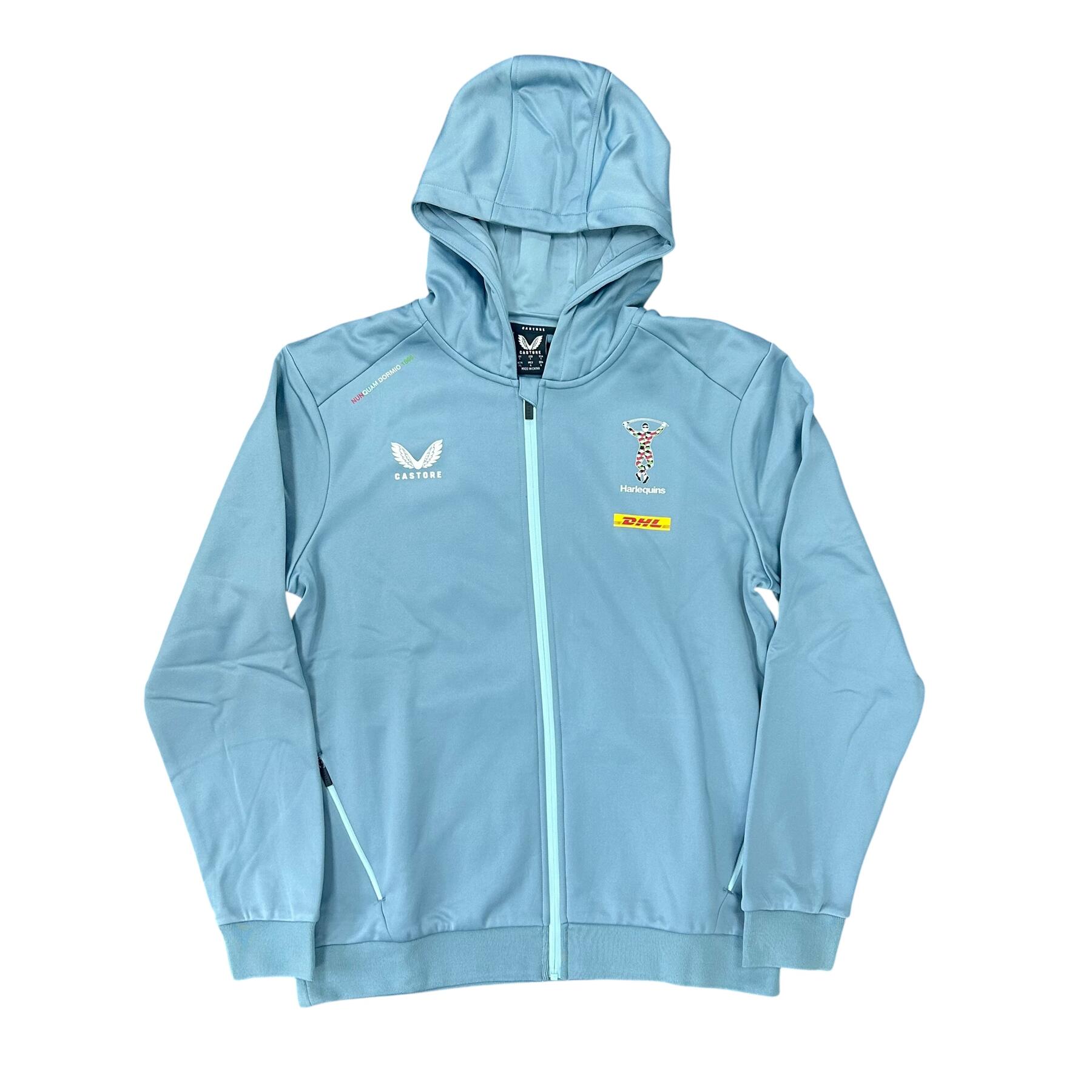 Harlequins Men's Rugby Hoodie Training Blue Zip Through Hoodie Top ...