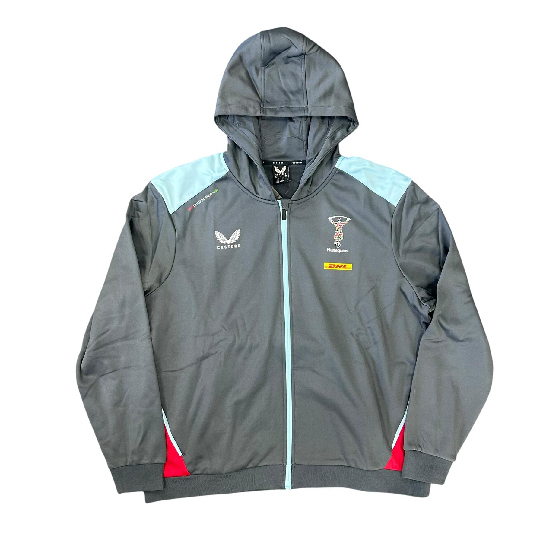 Harlequins Men's Rugby Hoodie Grey Zip Through Hoodie Training Top ...