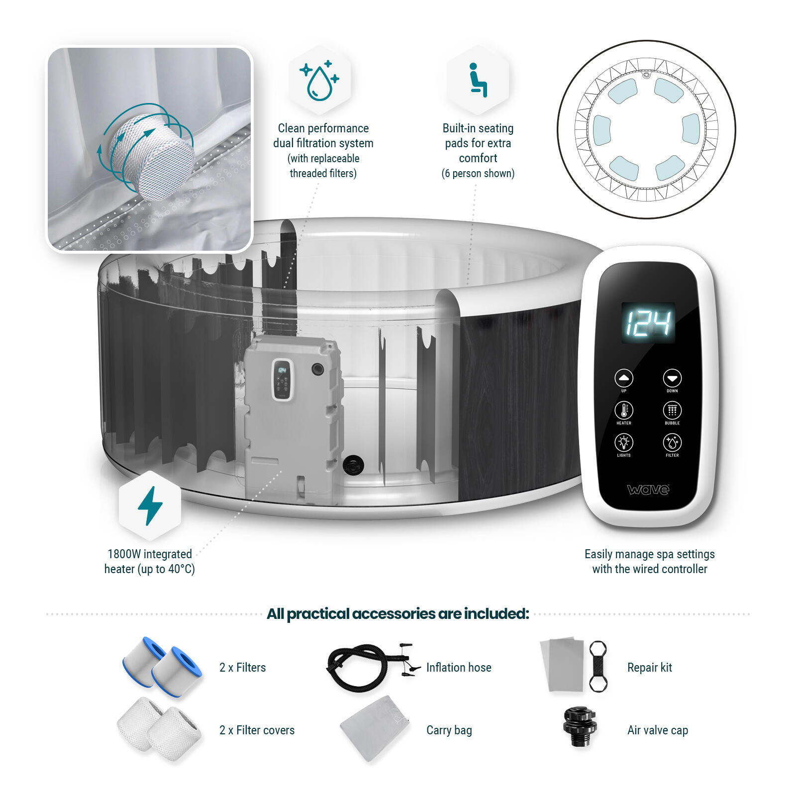 Wave Atlantic | 4-Person Inflatable Hot Tub | Integrated Heater WAVE ...