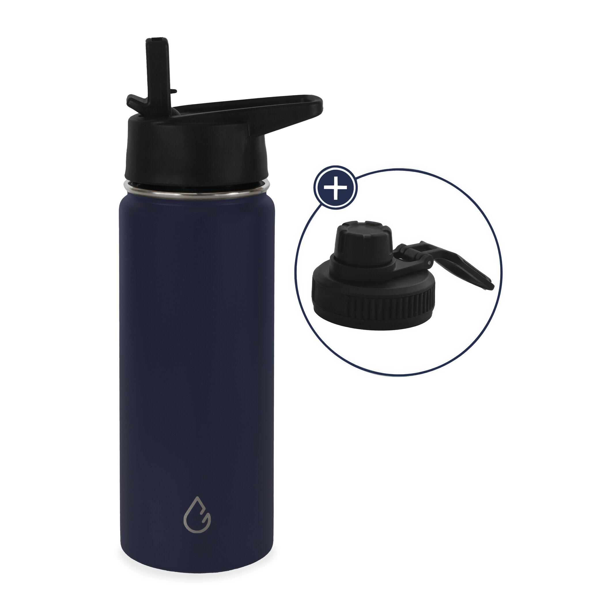 PRO waterfles RVS donkerblauw 530 ml - dop met rietje en sportdop ...