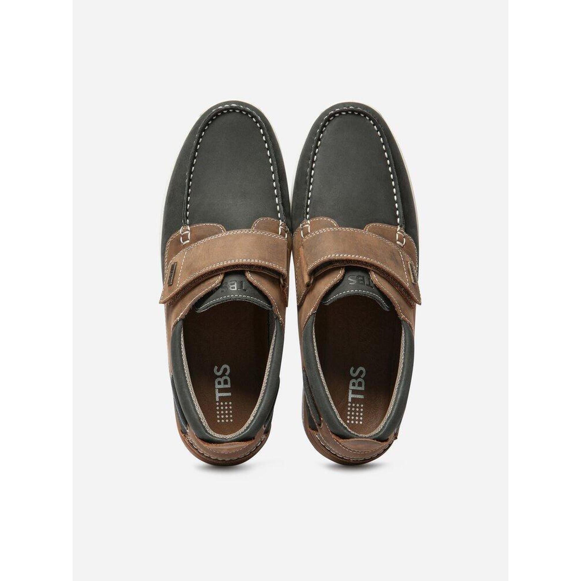 Chaussures bateau homme 1973 MATVELC Marine/Cognac cuir à velcro TBS ...