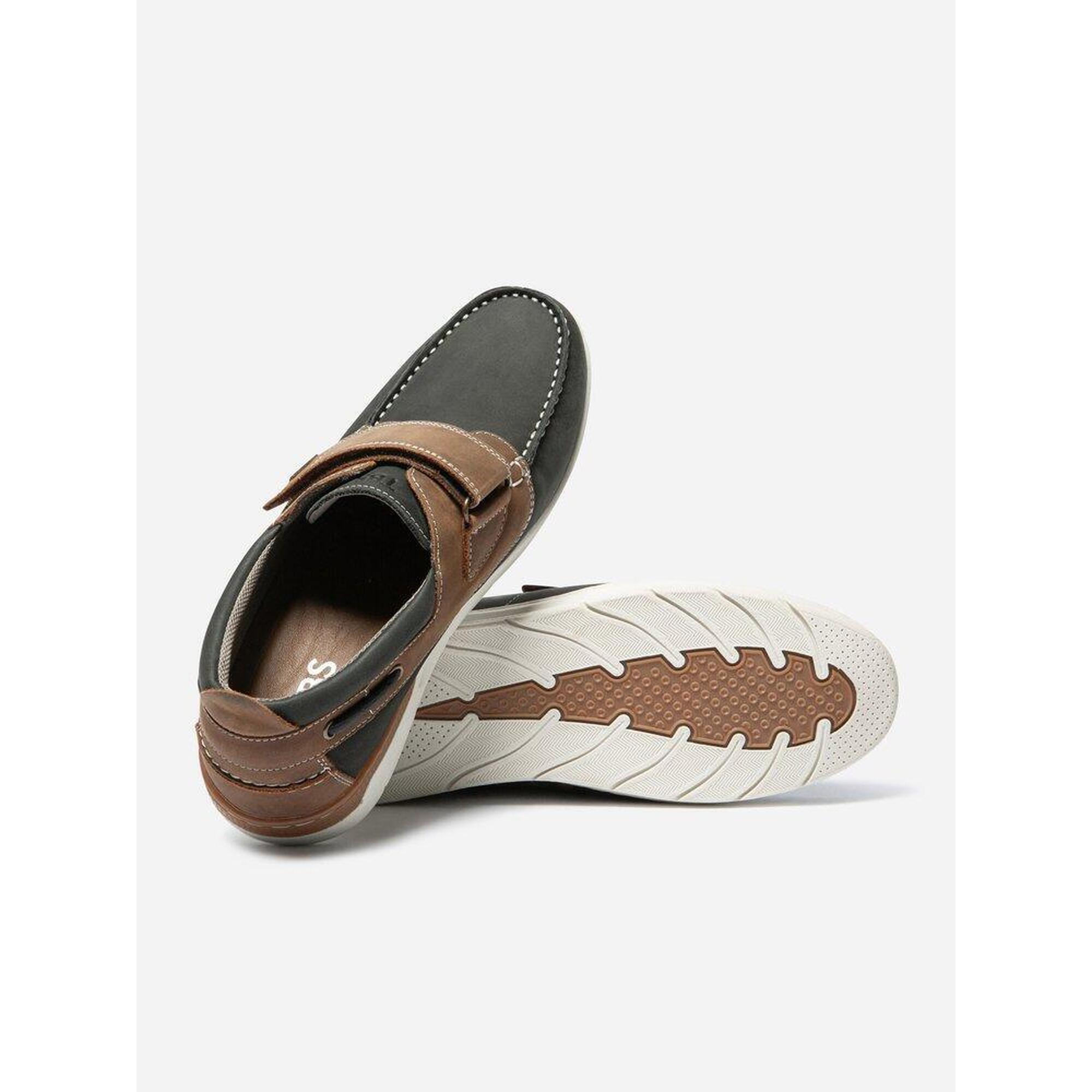 Chaussures bateau homme 1973 MATVELC Marine/Cognac cuir à velcro TBS ...