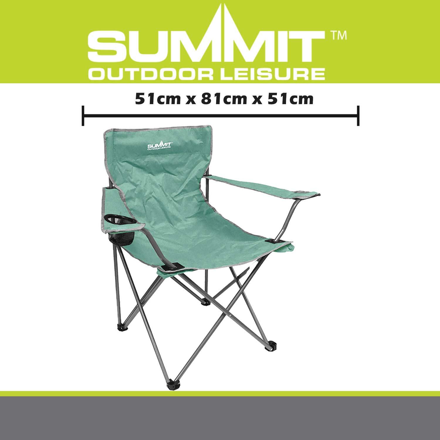 Folding Camping Chair With Cup Holder Pack Away 51cm x 81cm Green X 1 SUMMIT | Decathlon