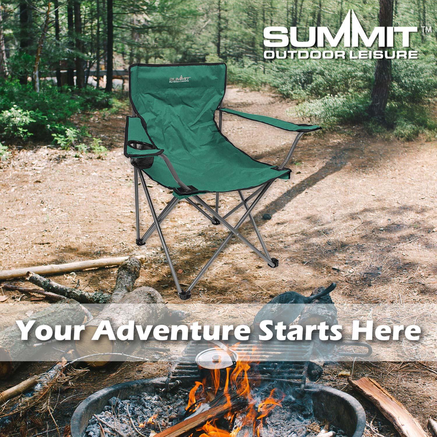 Folding Camping Chair With Cup Holder Pack Away 51cm x 81cm Green X 1 SUMMIT | Decathlon
