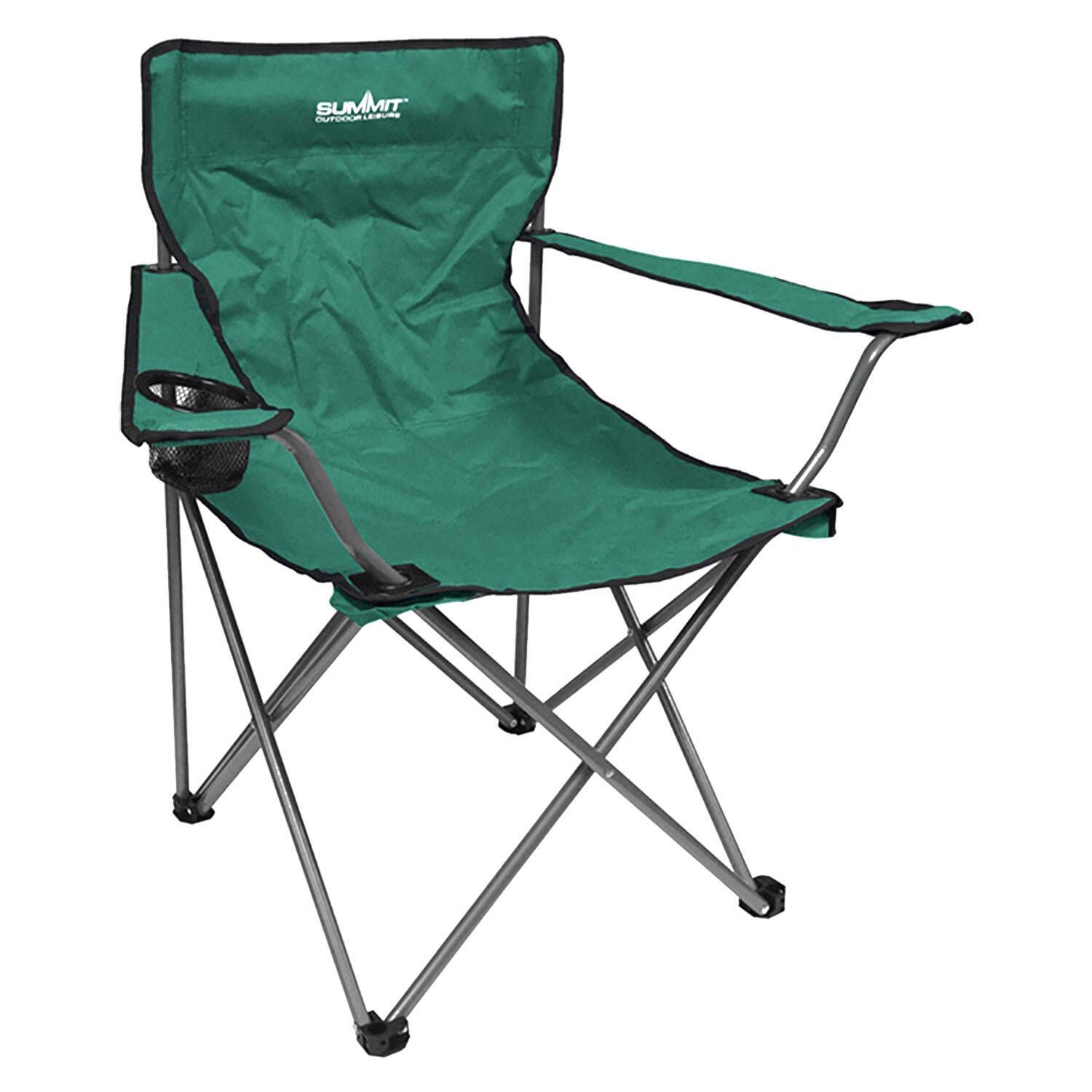 Folding Camping Chair With Cup Holder Pack Away 51cm x 81cm Green X 1 SUMMIT | Decathlon