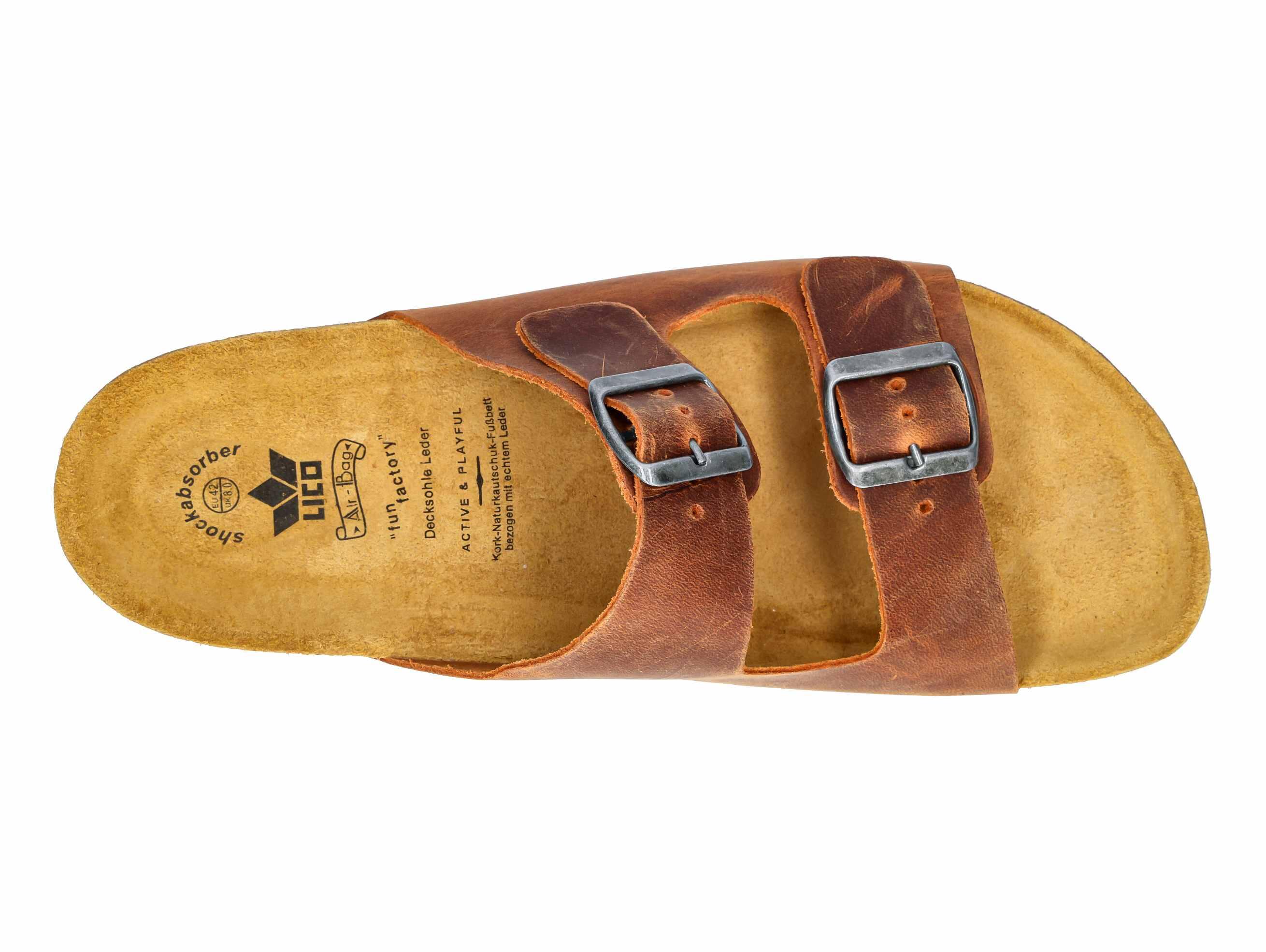 LICO Alvaro leather slipper brown, adjustable buckles, EVA sole LICO ...