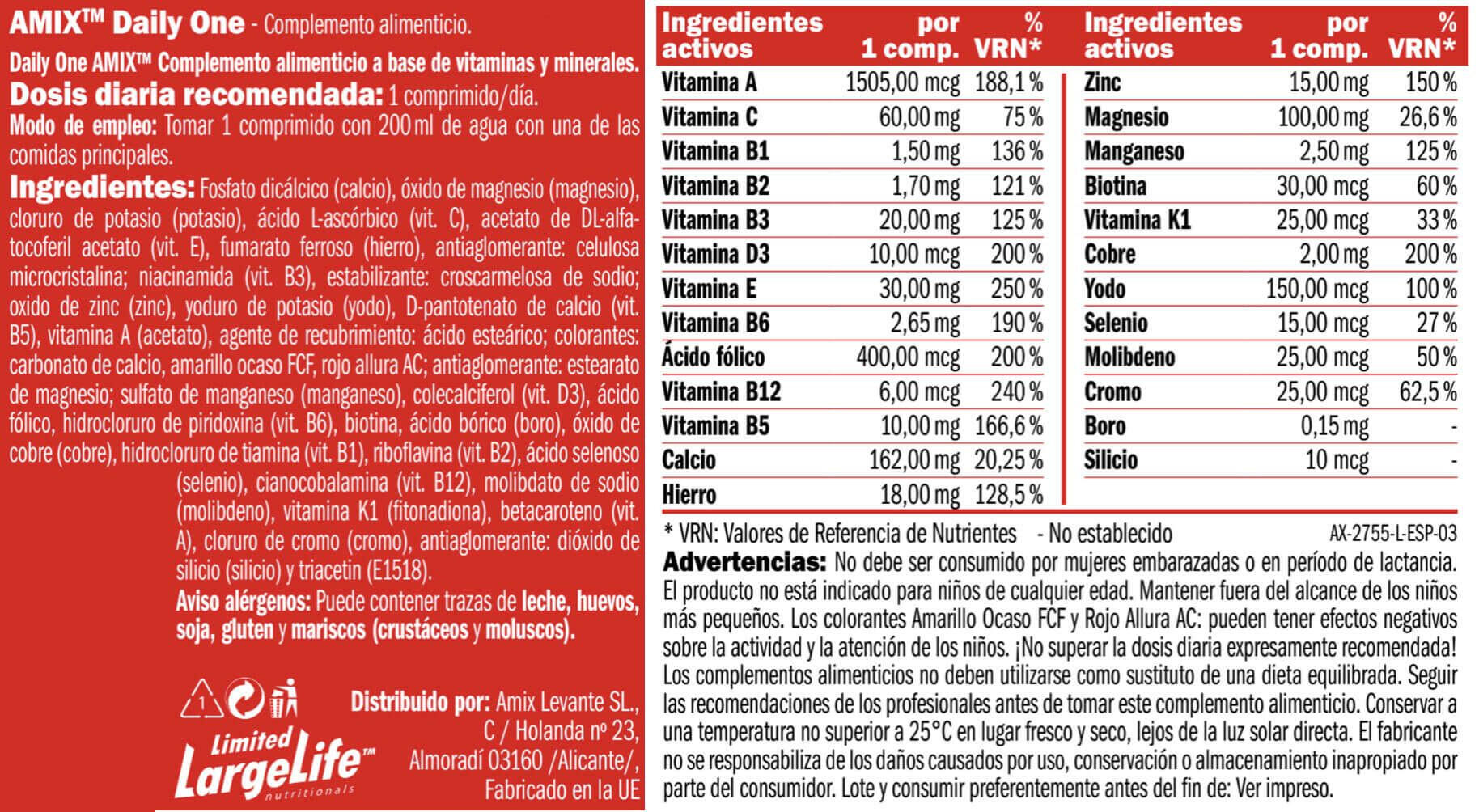 Daily One (Multivitaminas y Multimineral) - 30 Tabletas Amix Nutrition ...