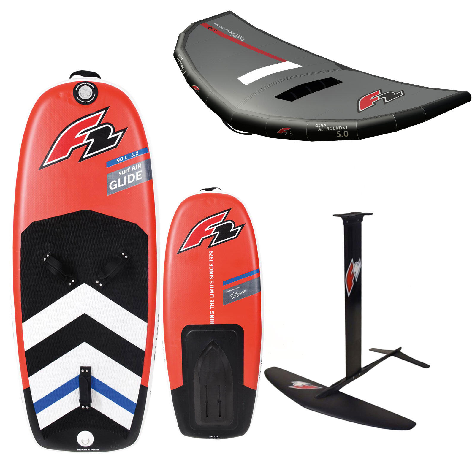 F2 Set Wingfoil Board Glide Surf Air 90L mit Alu Foil 1700 + Allround Wing 4qm F2 | Decathlon