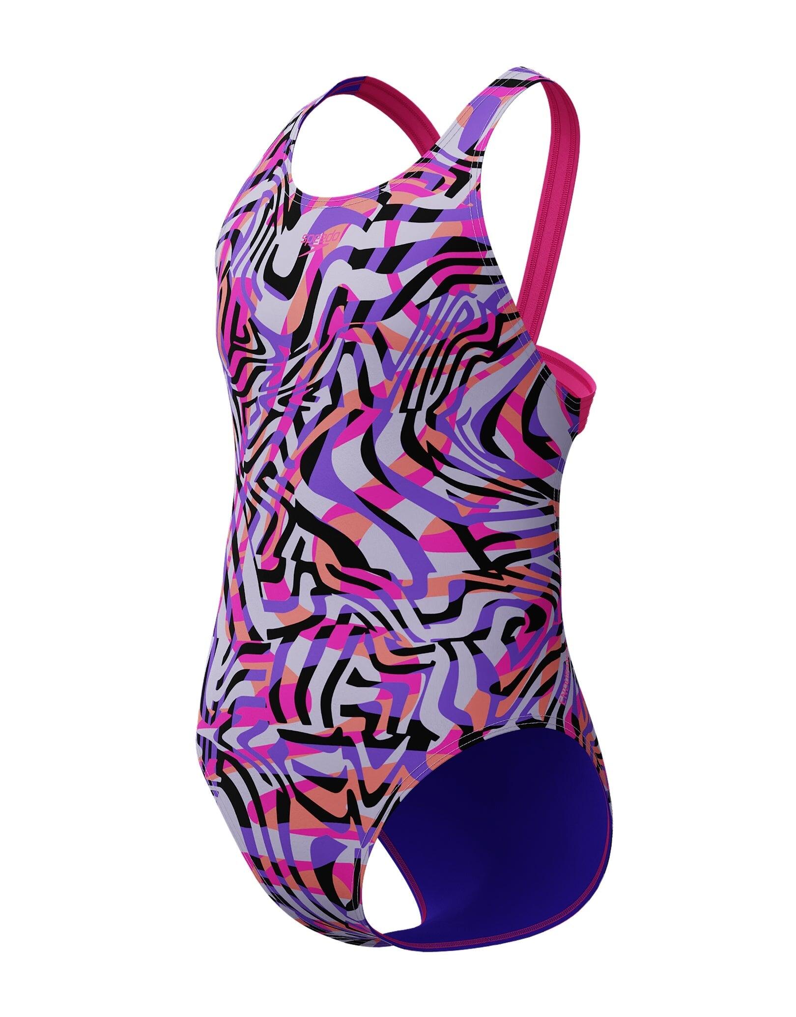 Speedo Girls Digital Allover Leaderback Swimsuit - Pink/Purple/Black ...