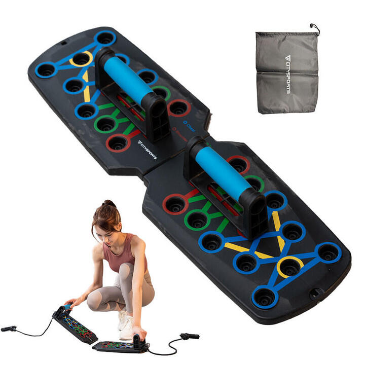 Foldable Push-Up Board with Resistance Bands and Exercise Guide ...