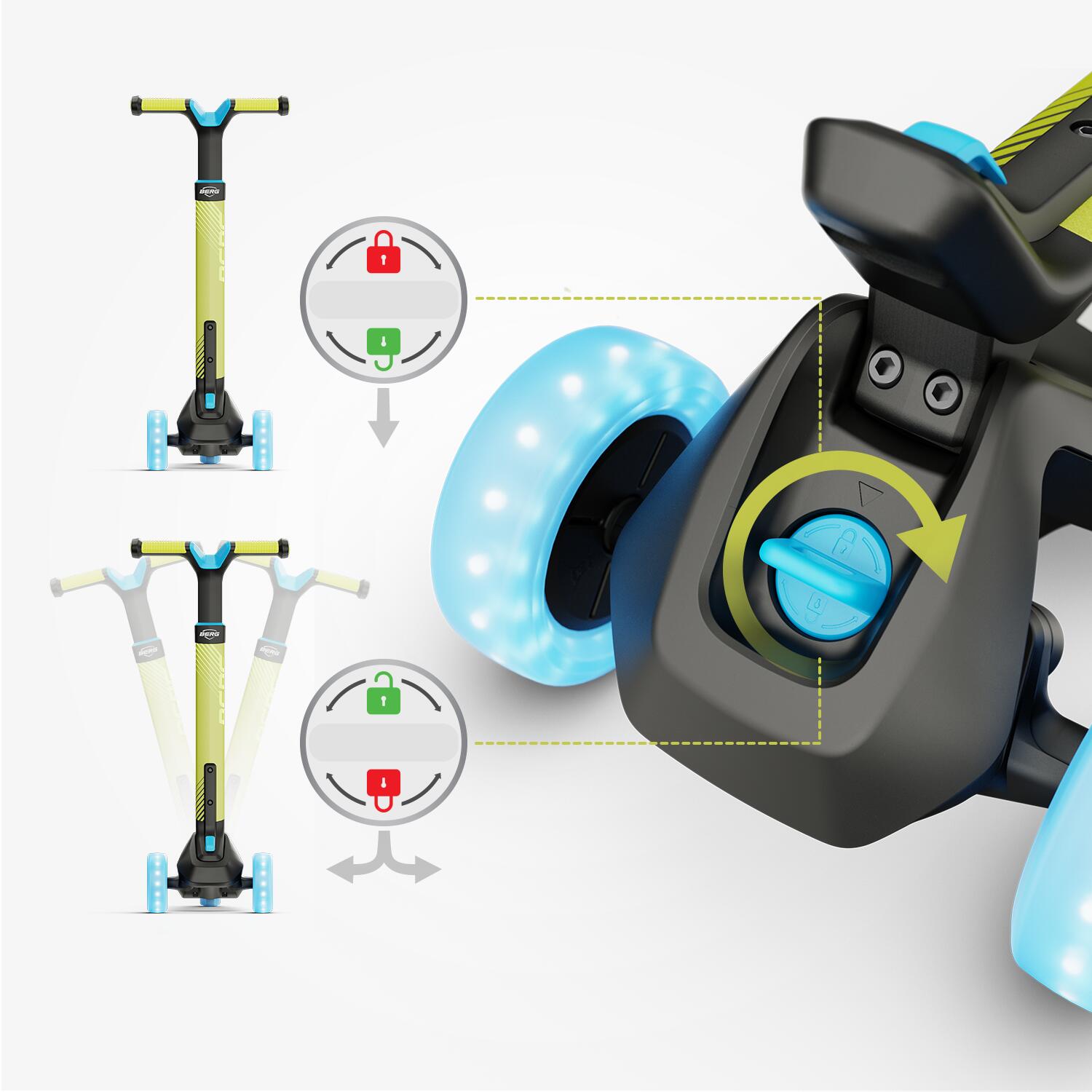 Monopattino per Bambini, 2+ Anni, Pieghevole, LED-Deck, Nexo Lime ...