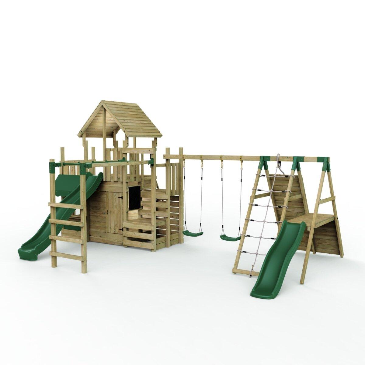Rebo Modular Wooden Climbing Frame Playset - M27 Double Swing, Monkey ...