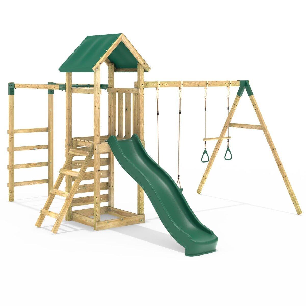 Rebo Adventure Wooden Climbing Frame with Monkey Bar, Swings & Slide ...