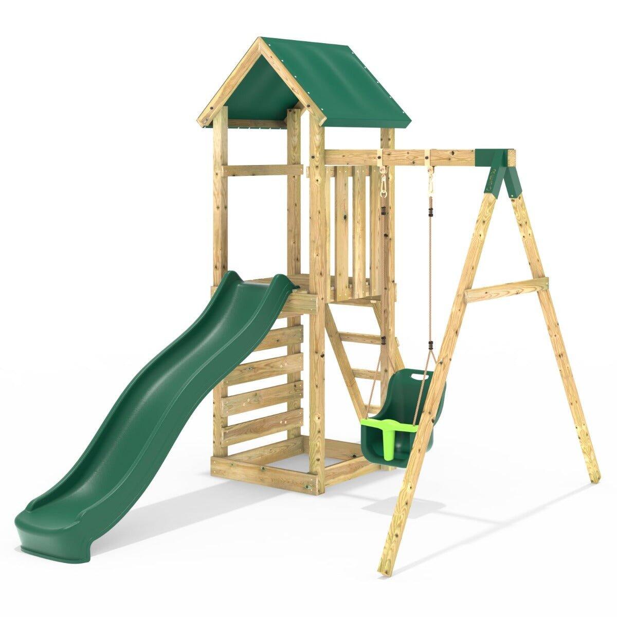 Rebo Adventure Wooden Climbing Frame, Swing Set and Slide - Rosa Green ...