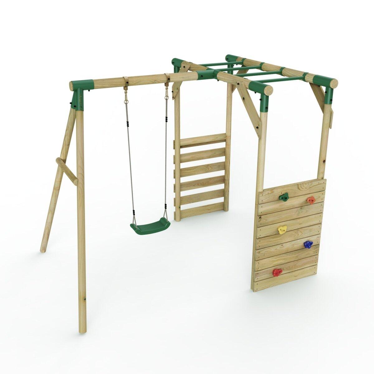 Rebo Wooden Garden Swing Set with Monkey Bars - Solar Green | Decathlon
