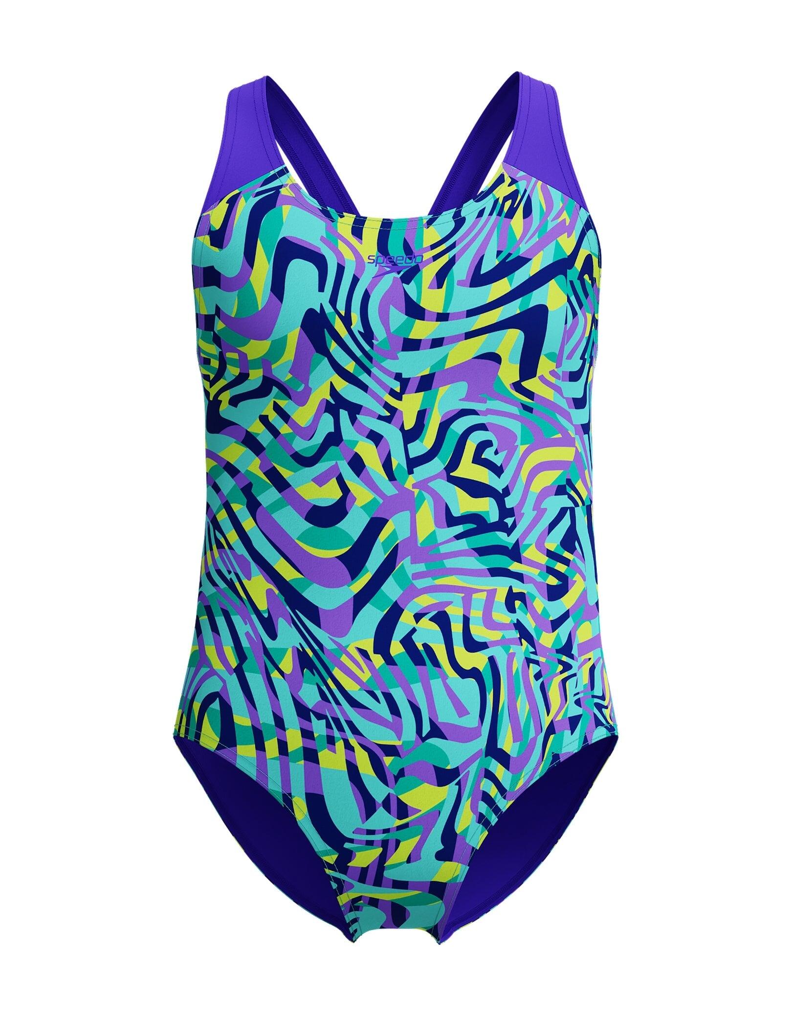 Speedo Girls Digital Allover Splashback Swimsuit - Green/Purple SPEEDO ...