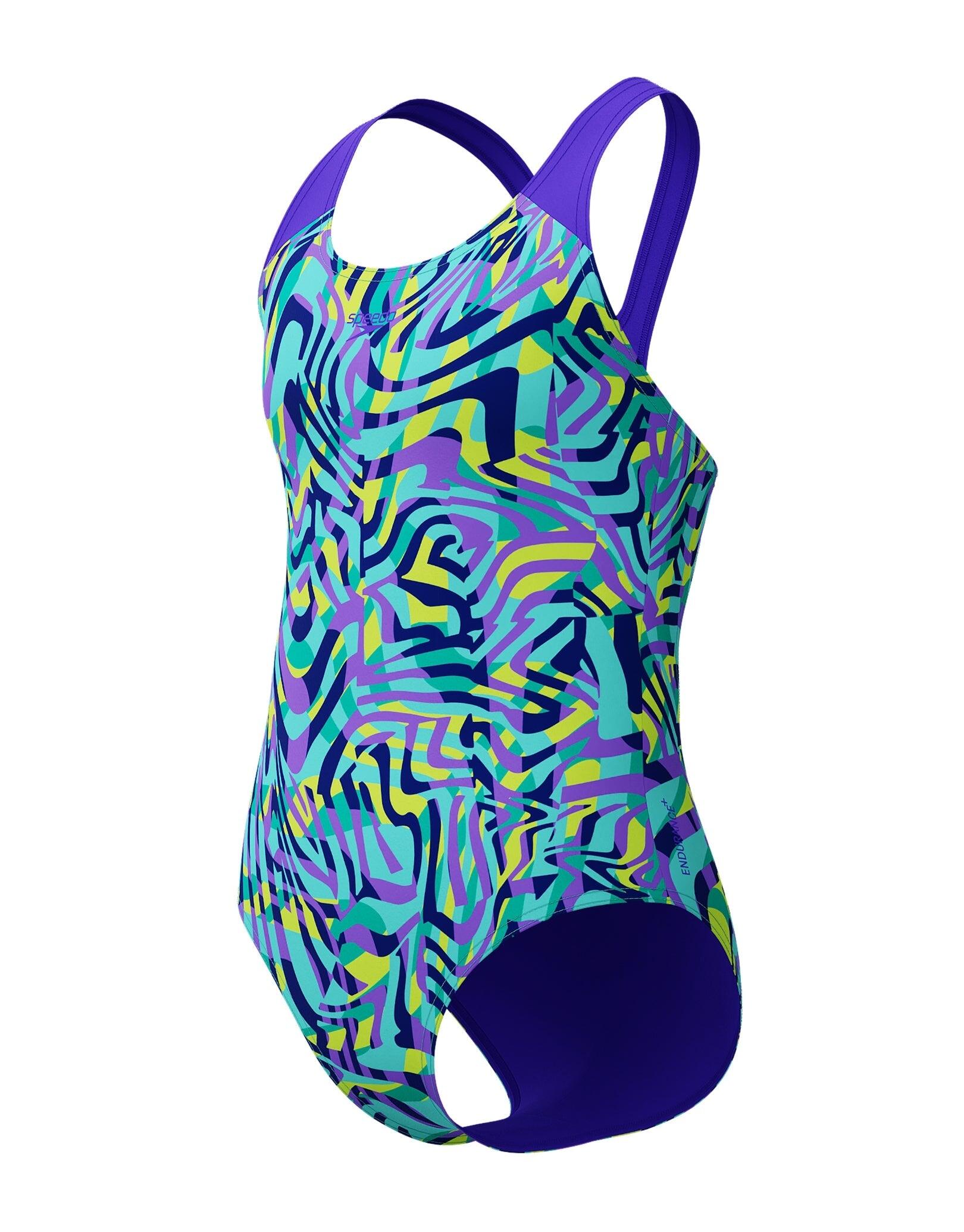 Speedo Girls Digital Allover Splashback Swimsuit - Green/Purple SPEEDO ...
