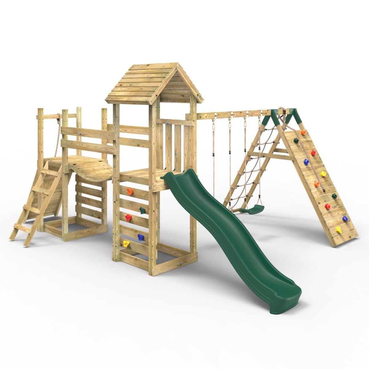 Double Tower Climbing Frame with Flexible Bridge, Swing & Slide ...