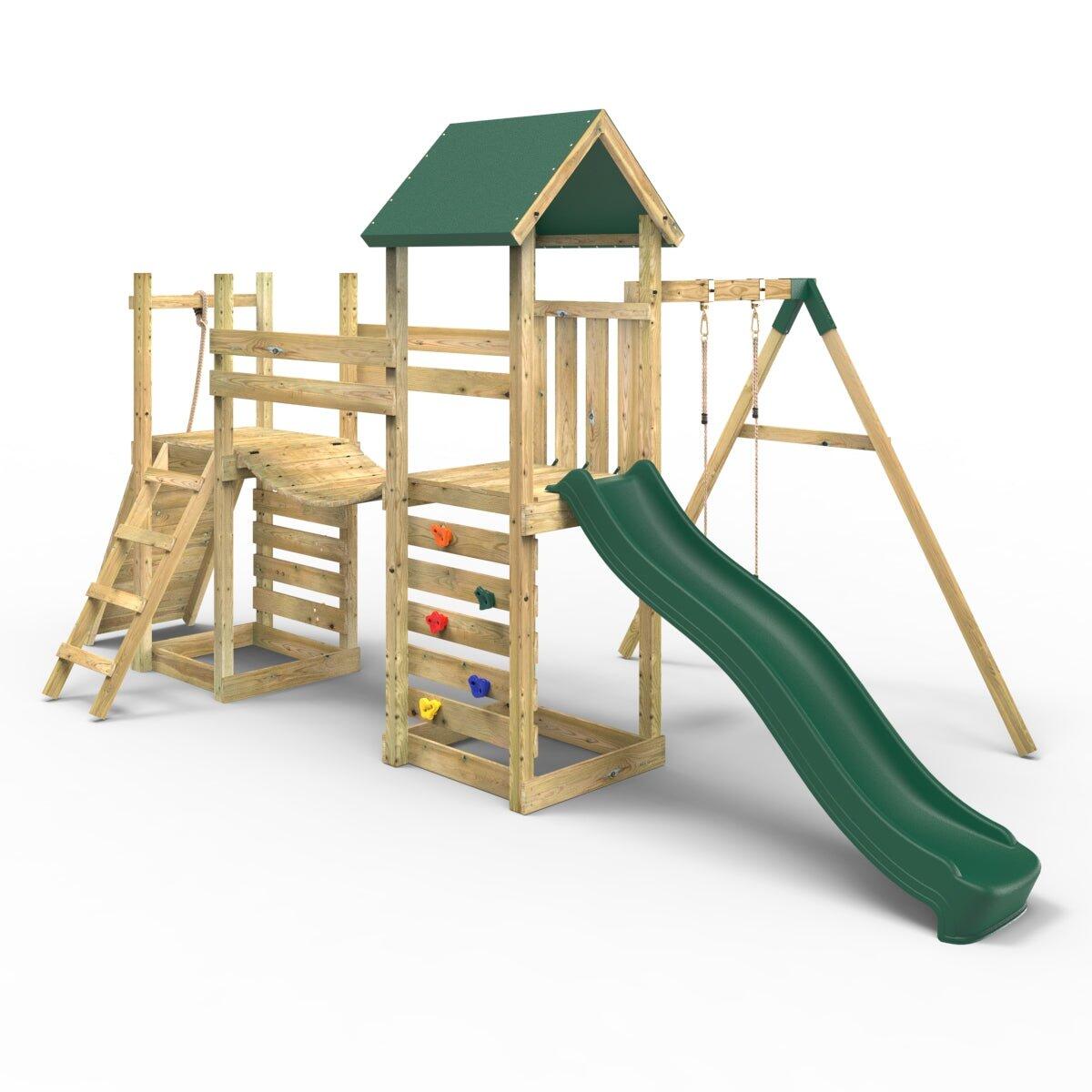 Rebo Double Tower Climbing Frame with Flexible Bridge, Swing & Slide ...