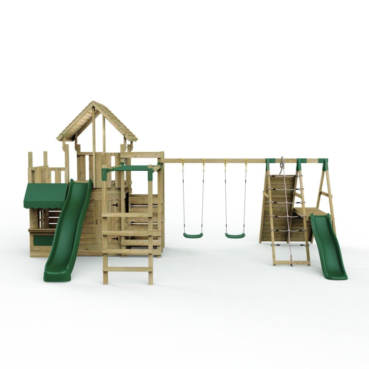 Rebo Modular Wooden Climbing Frame Playset - M27 Double Swing, Monkey ...