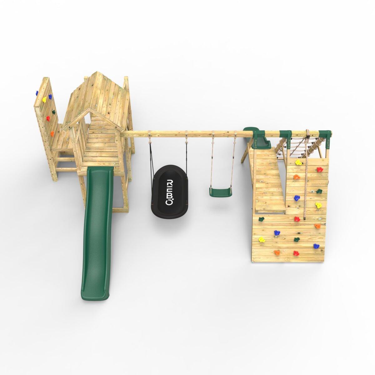 Rebo Extended Tower Wooden Climbing Frame with Swings & Slide - Montana ...
