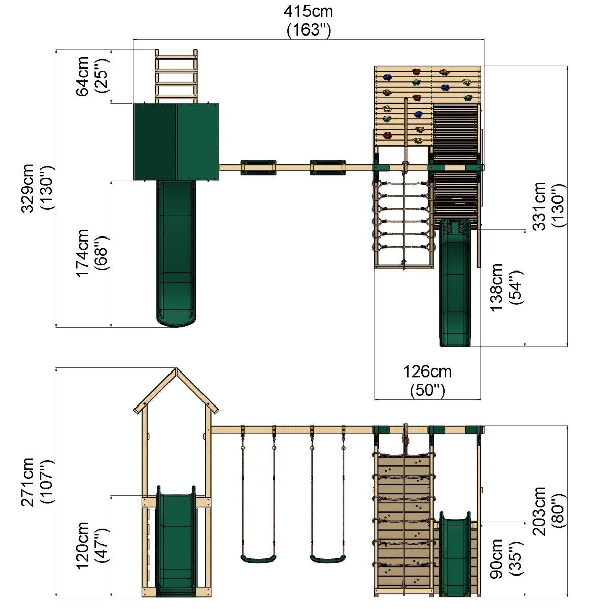 Rebo Wooden Climbing Frame with Swings, 6+8FT Slides & Climbing Wall ...