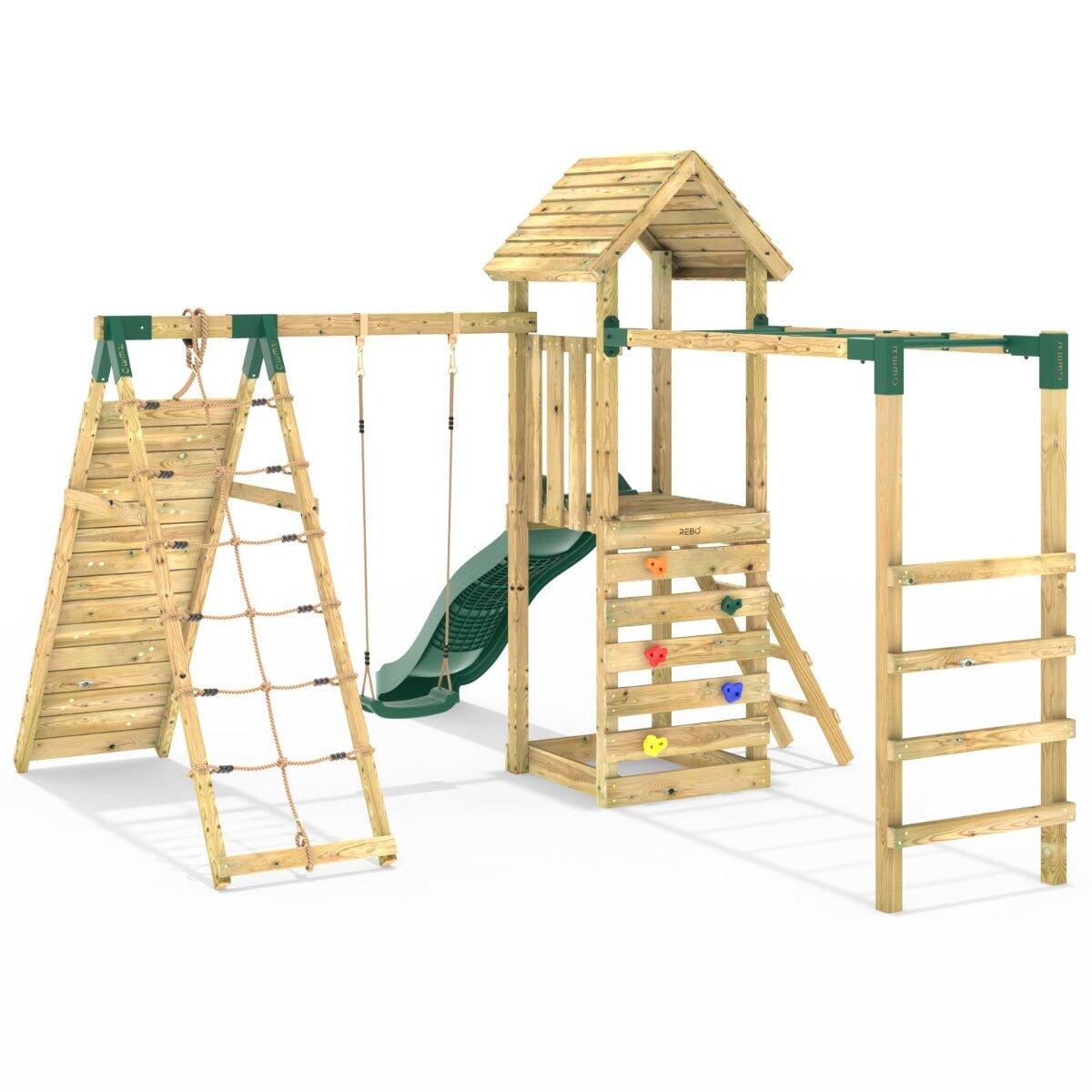 Rebo Climbing Wall with Swings, Slide & Monkey Bars - Carpathian Green ...