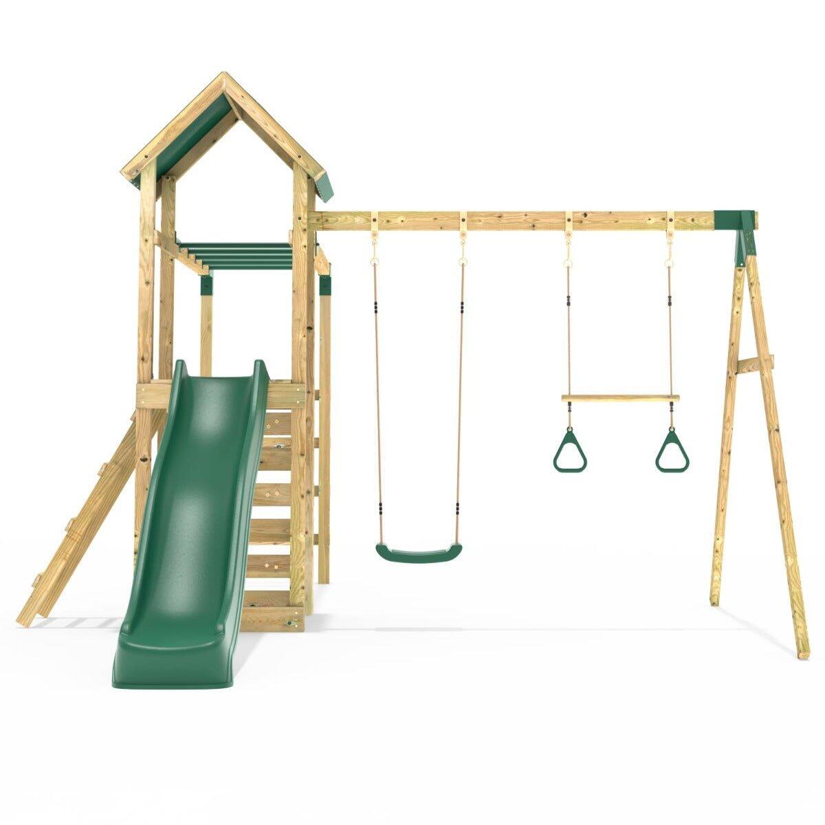 Rebo Adventure Wooden Climbing Frame with Monkey Bar, Swings & Slide ...