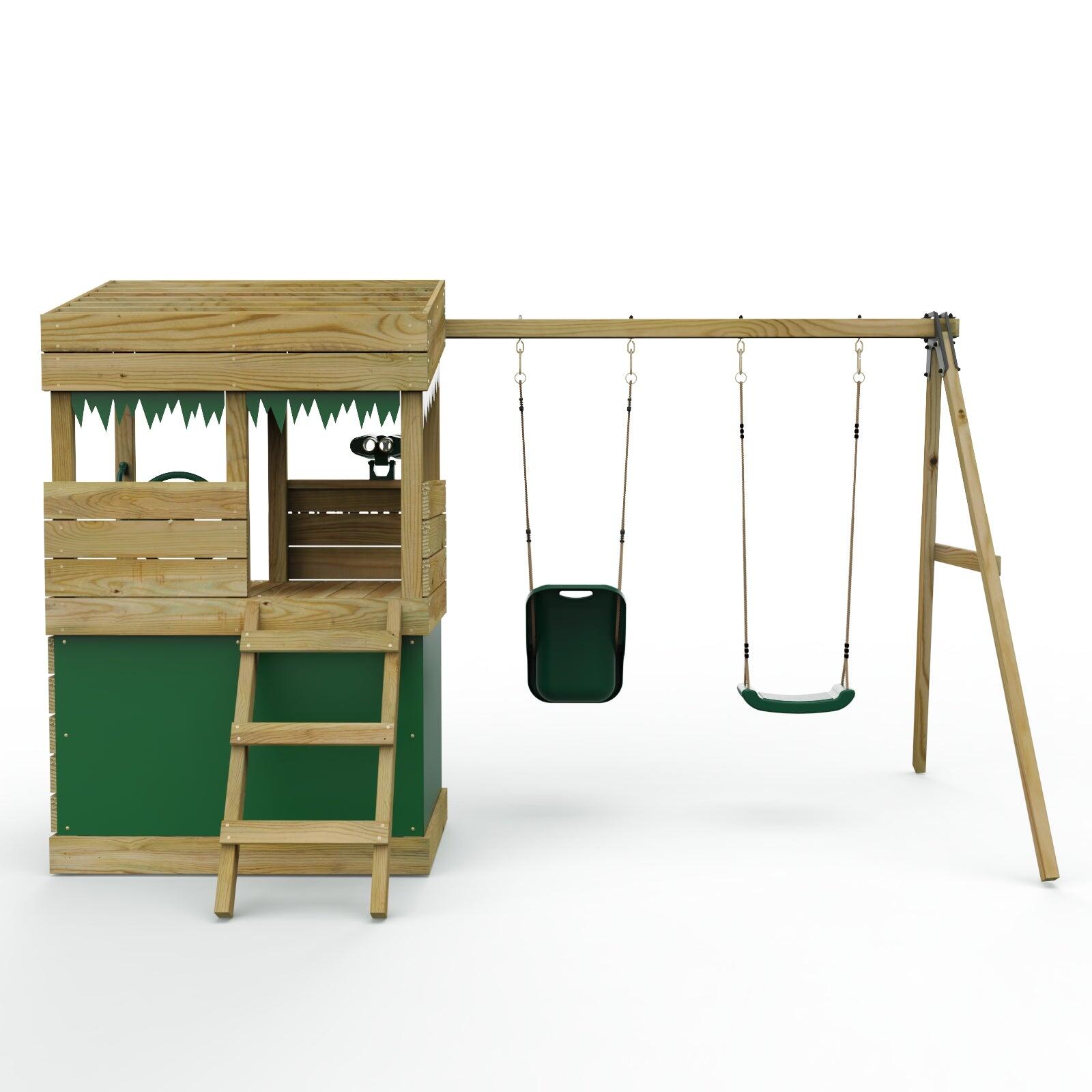 Rebo Wooden Lookout Tower Playhouse with 6ft Slide & Swing - Zion ...