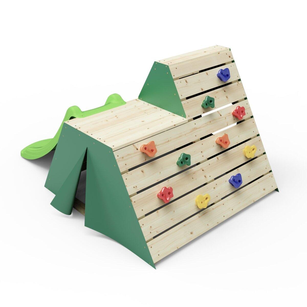 Wooden Climbing Pyramid with Climbing Wall, Secret Den and Slide ...