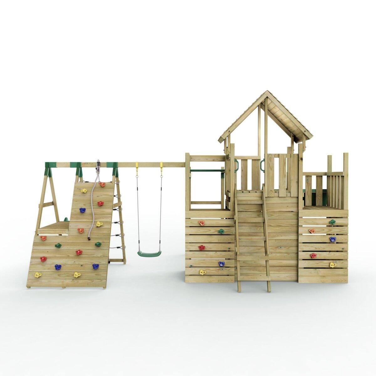 Rebo Modular Wooden Climbing Frame Playset - M27 Single Swing, Monkey ...