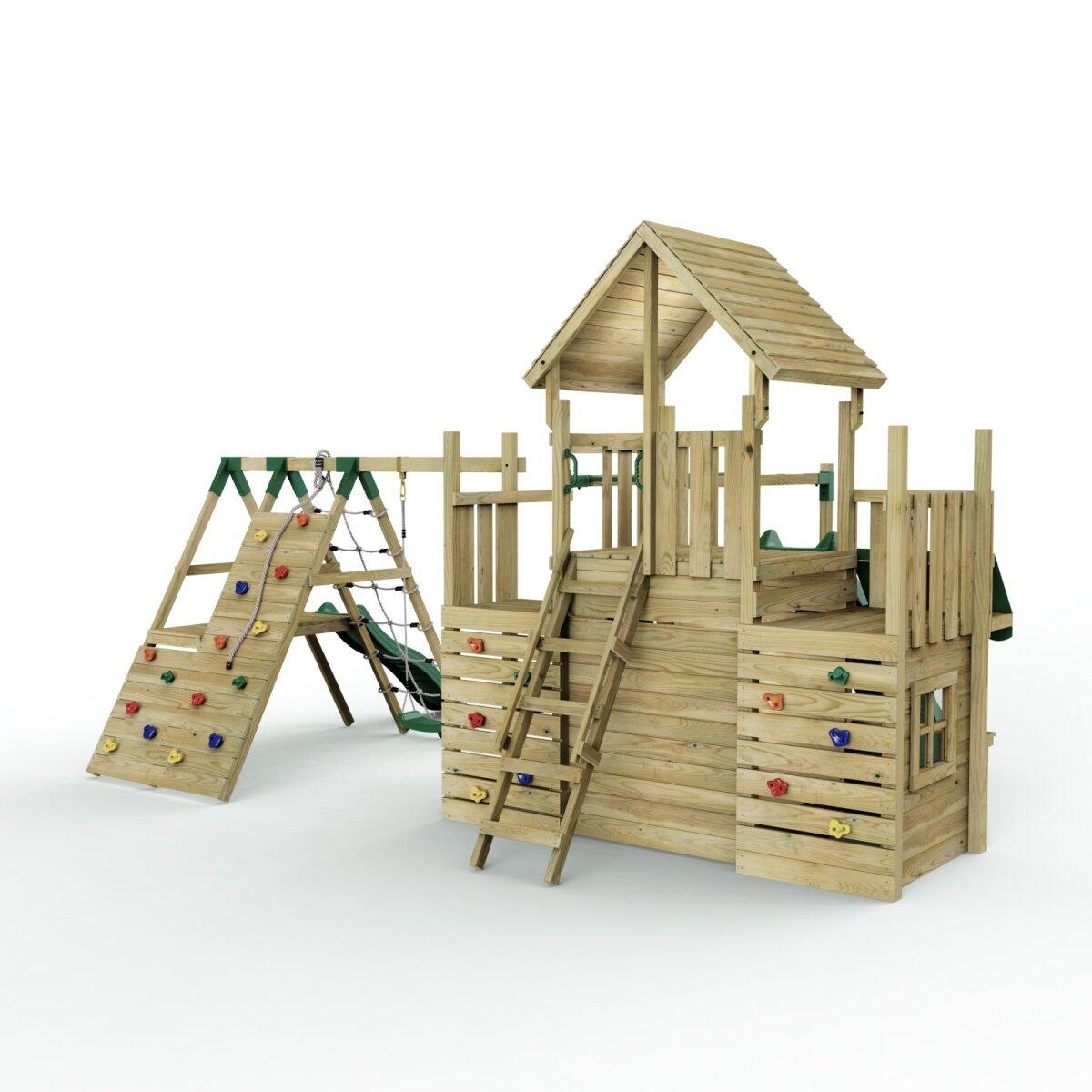 Rebo Modular Wooden Climbing Frame Playset - M27 Single Swing, Monkey ...