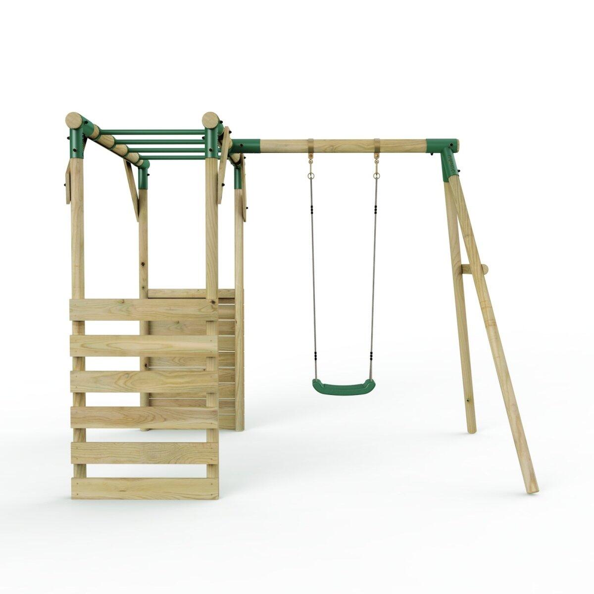 Rebo Wooden Garden Swing Set with Monkey Bars - Solar Green | Decathlon