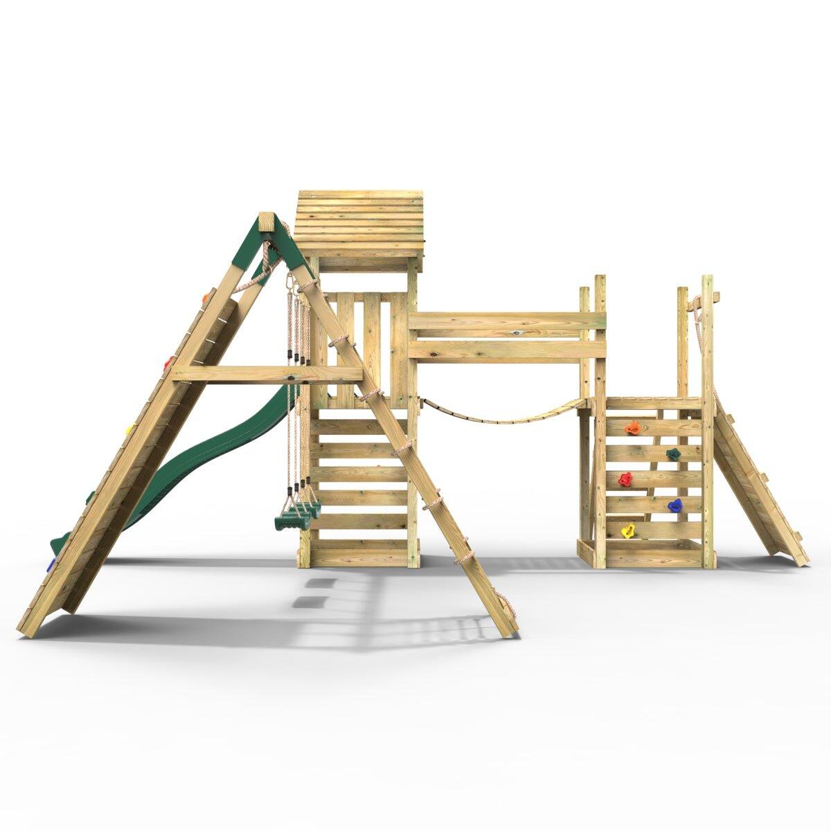 Rebo Double Tower Climbing Frame with Flexible Bridge, Swing & Slide ...