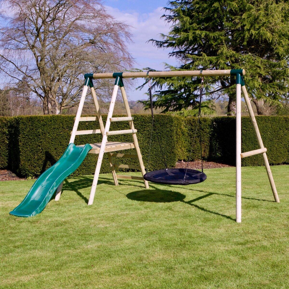 Rebo Rosetta Wooden Swing Set with Platform and Slide | Decathlon