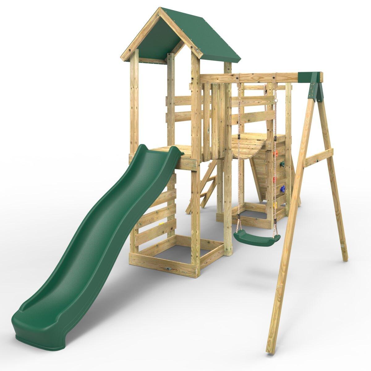 Rebo Double Tower Climbing Frame with Flexible Bridge, Swing & Slide ...