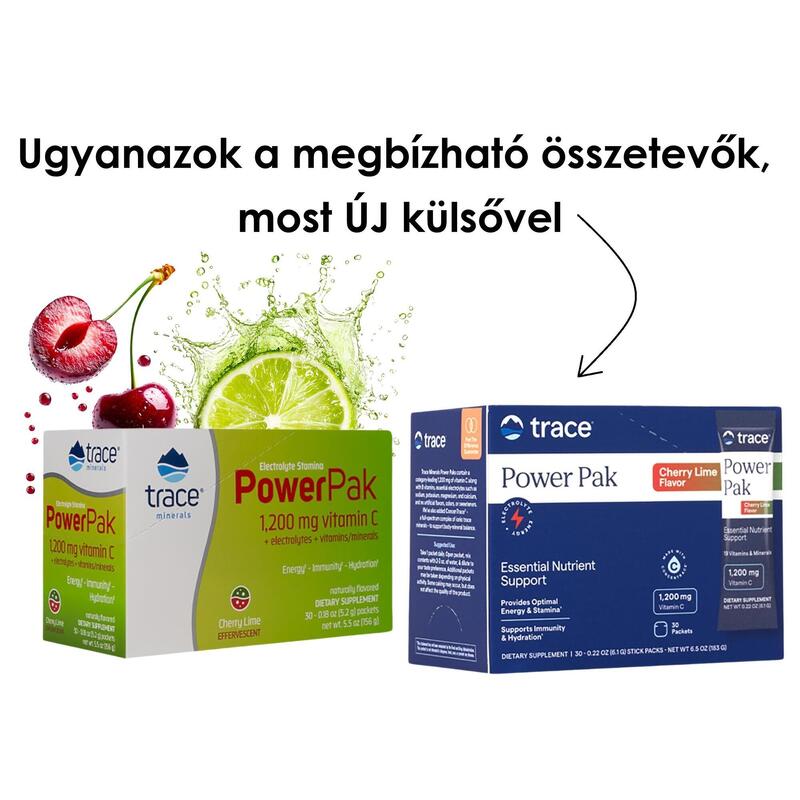 Trace Minerals-PowerPak Cseresznye Lime ízű Elektrolit ital + C (30 tasak),183g TRACE - Decathlon