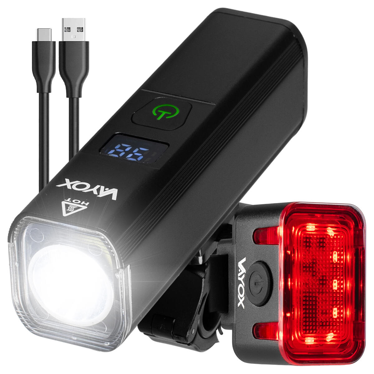 VAYOX Sada cyklistických světel VA0071 + VA0152 přední a zadní USB-C ...