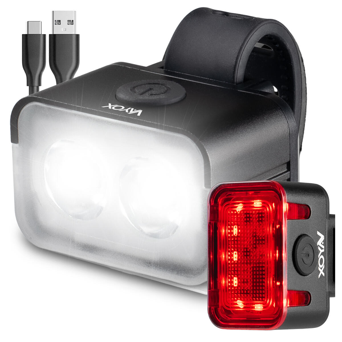 VAYOX Sada cyklistických světel VA0153 + VA0152 přední a zadní USB-C ...