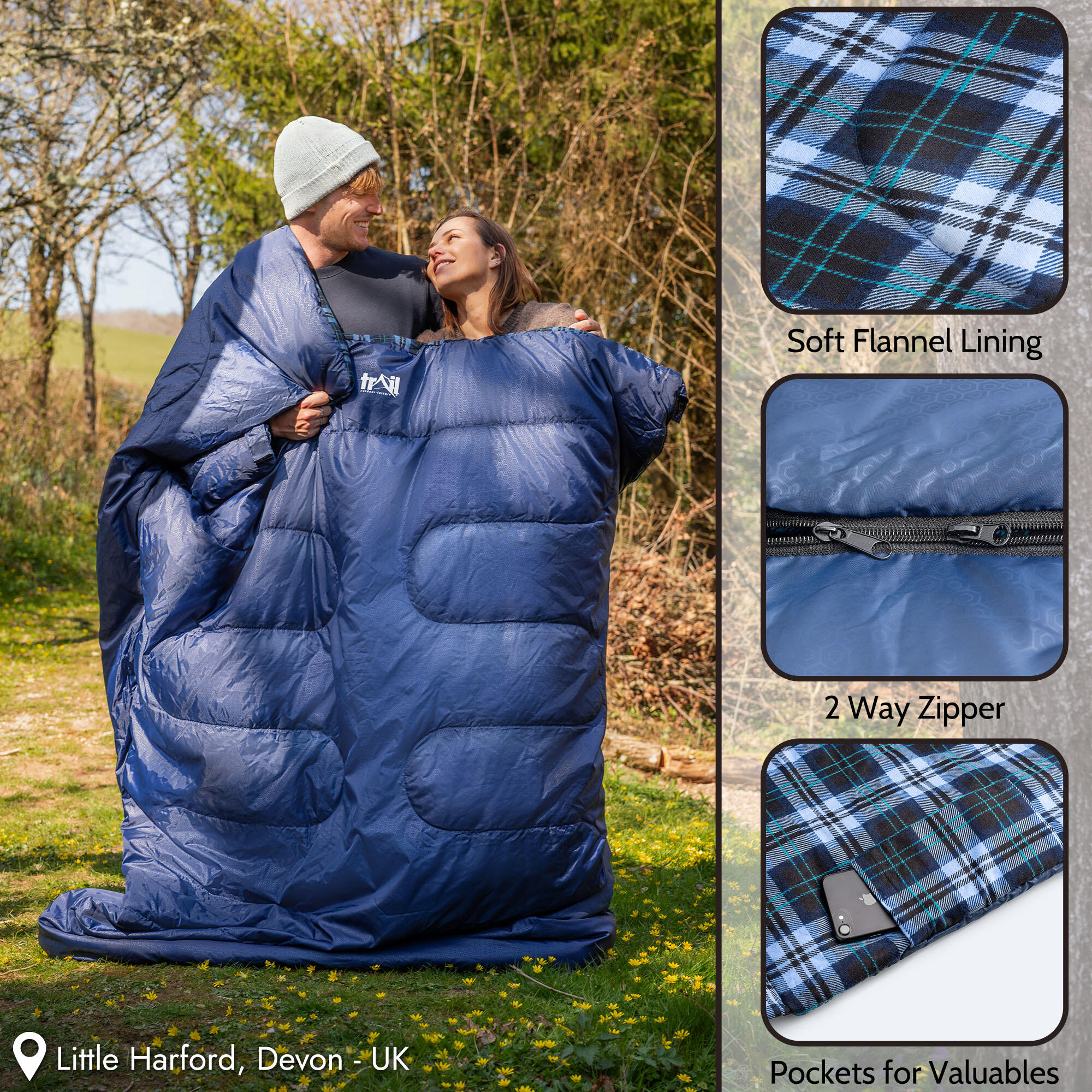 Trail Cotton Double Sleeping Bag Luxury Flannel Lined 3 to 4 Season ...