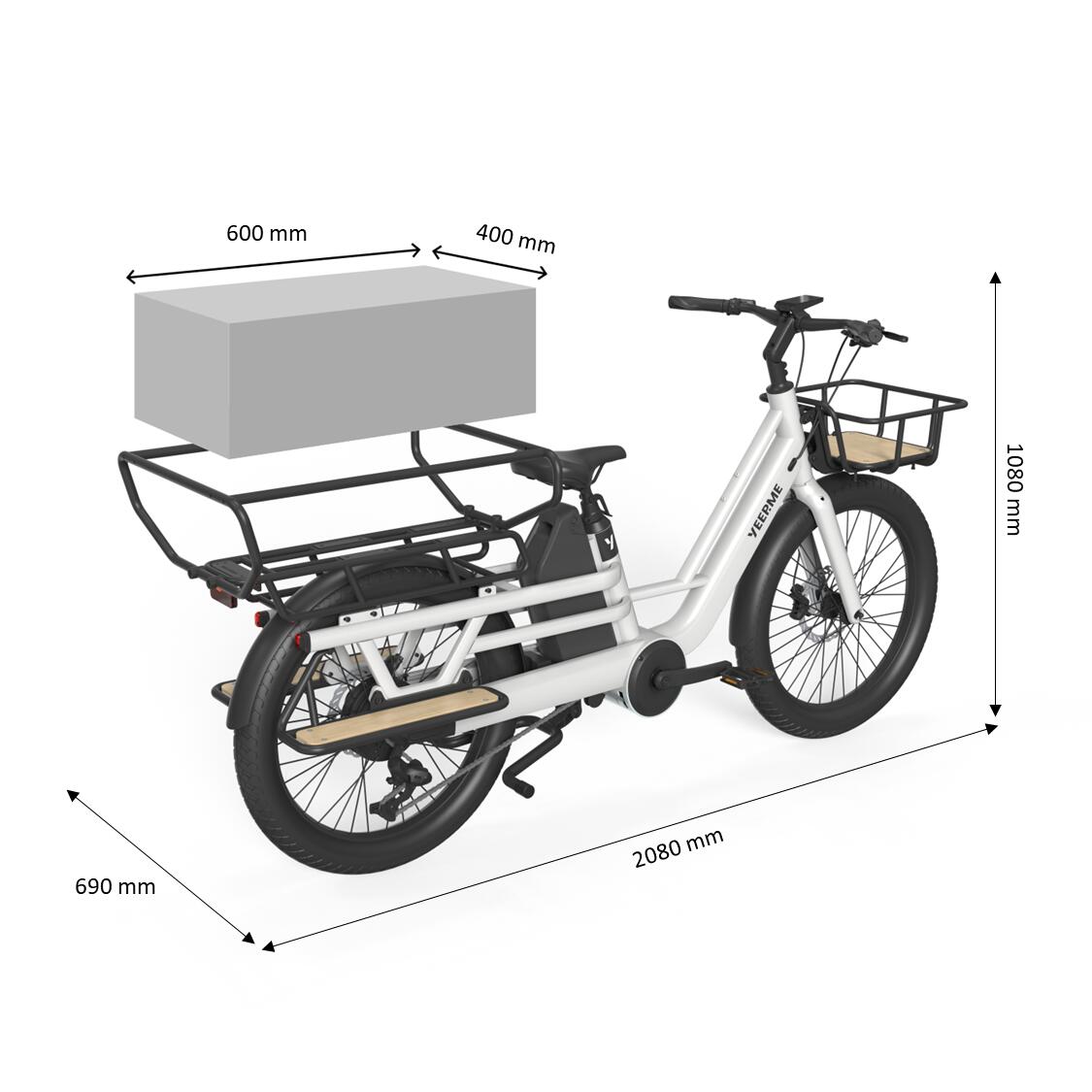 Vélo Cargo LongTail électrique YEEP.ME DAY CARGO 2 LR - Blanc 150Km ...
