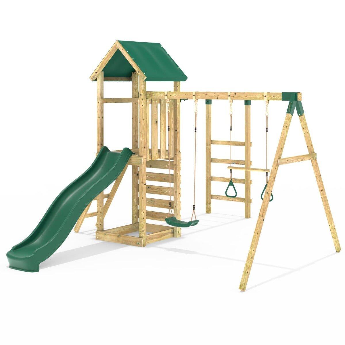 Rebo Adventure Wooden Climbing Frame with Monkey Bar, Swings & Slide ...