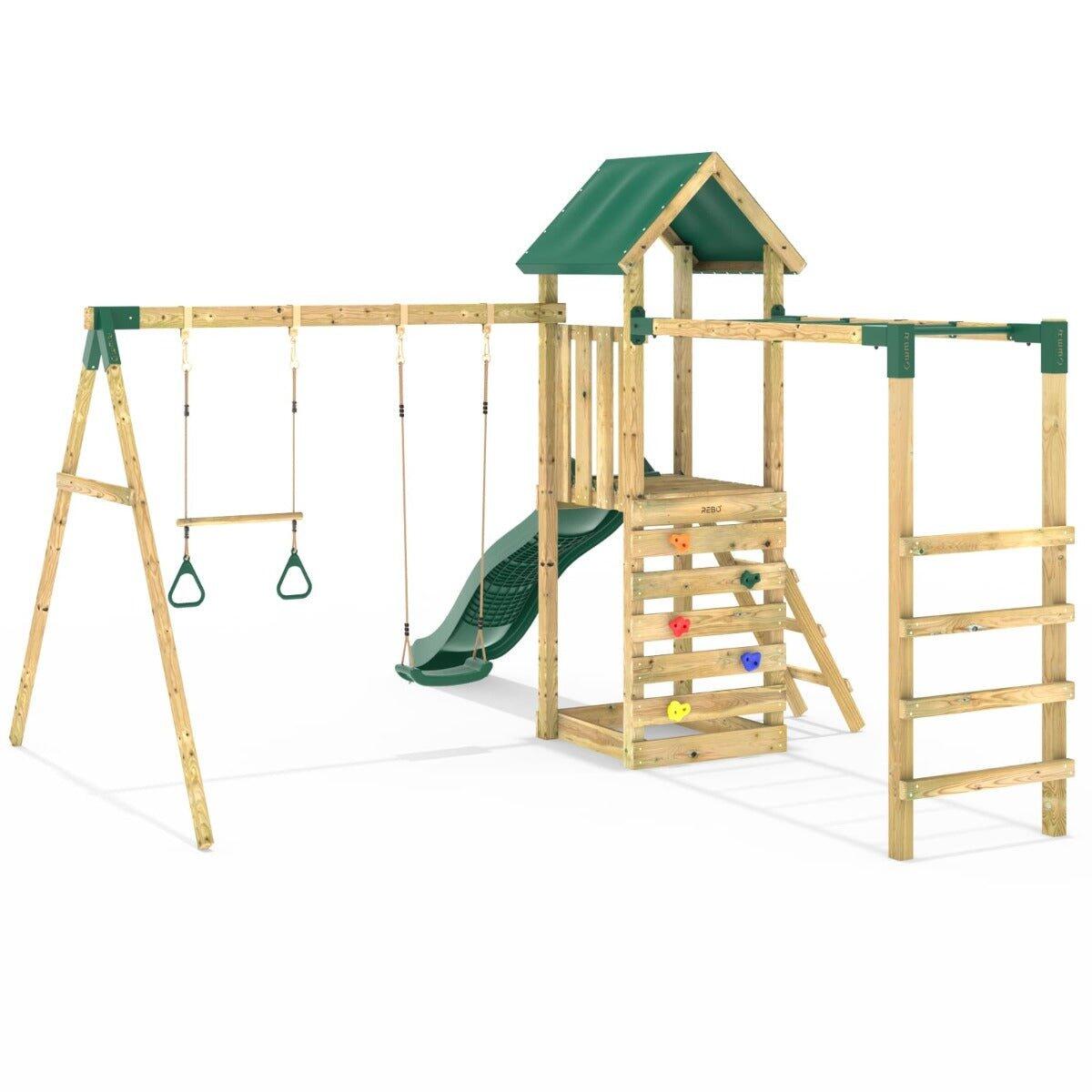 Rebo Adventure Wooden Climbing Frame with Monkey Bar, Swings & Slide ...