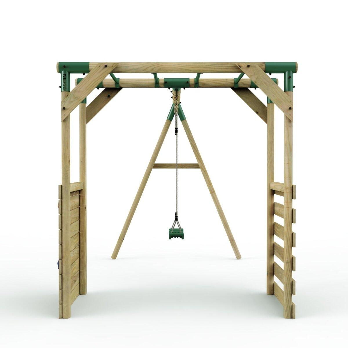 Rebo Wooden Garden Swing Set with Monkey Bars - Solar Green | Decathlon