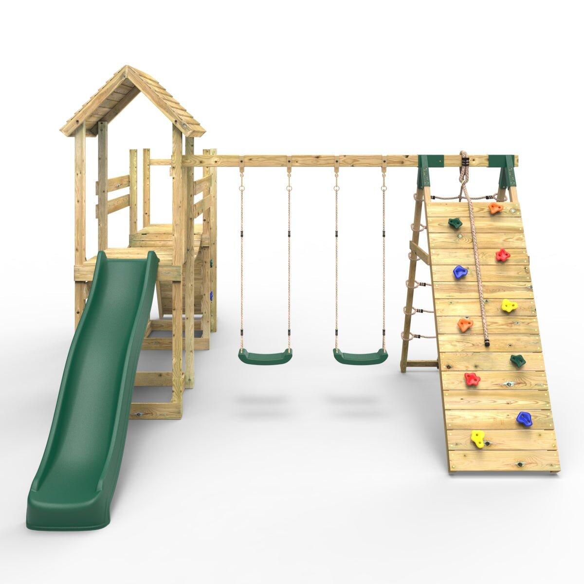 Rebo Double Tower Climbing Frame with Flexible Bridge, Swing & Slide ...